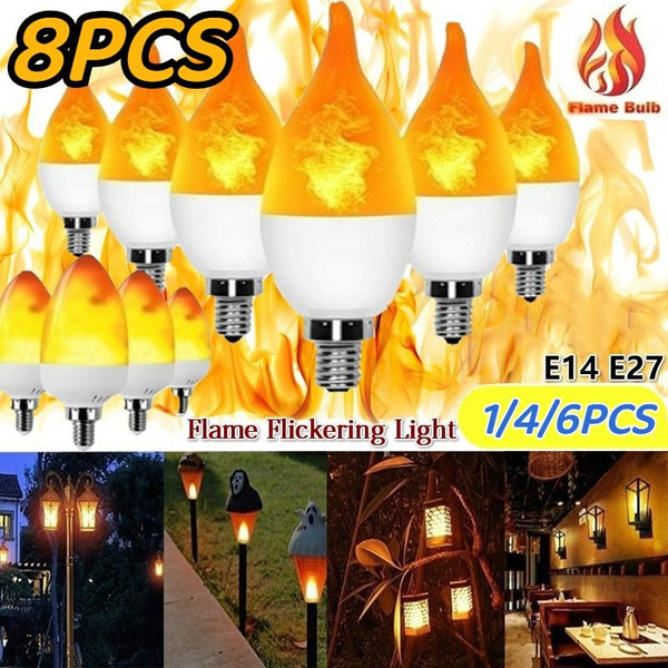 NEW 1/4/6/8PCS E14/E27 Base LED Fire Light Bulb Flame Flickering Effect ...