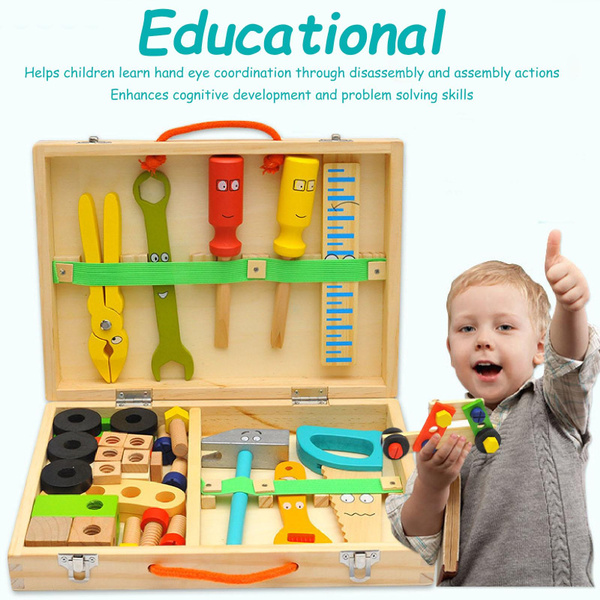 Kids Tool Set Wooden Educational DIY Construction Toy Children Tool Kit ...