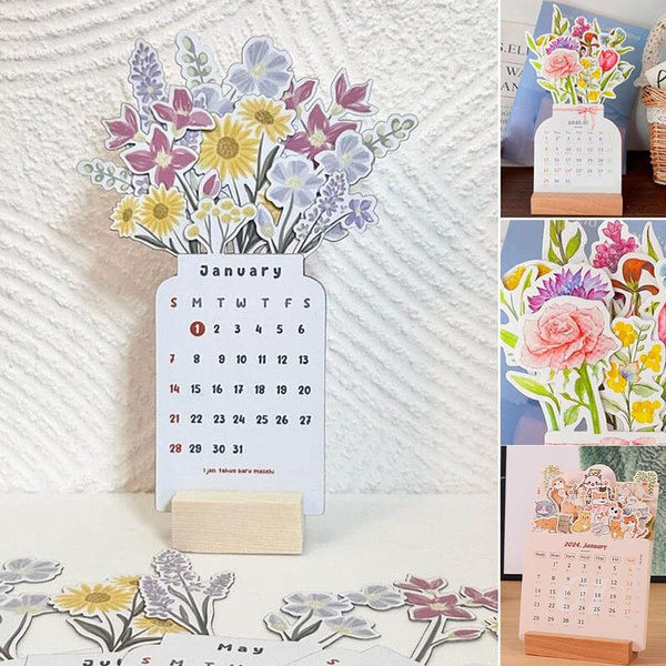 2024 Bloomy Flowers Desk Calendar High-Definition Dismountable Calendar ...