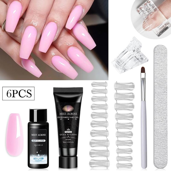 6Pcs 20ml Nail Extension Gel Set Acrylic White Clear Gel Nail Polish ...