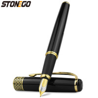STONEGO 1PC Black Lacquer Fountain Pen, Fine Nib, Black Ink, Classical ...