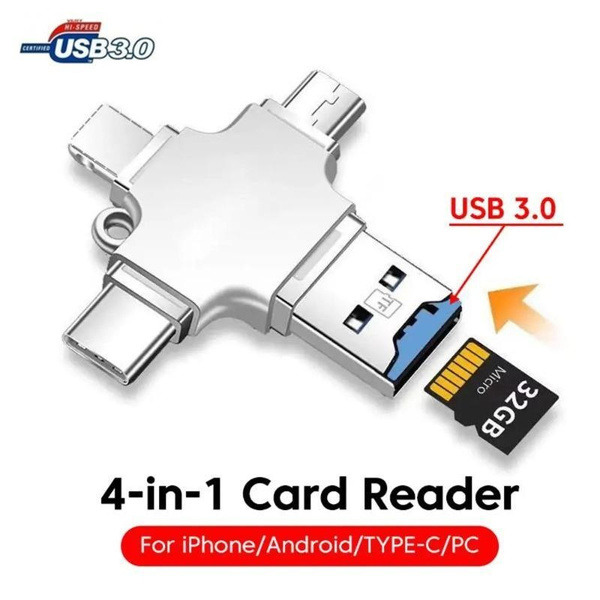 4In1 TF Memory Card OTG Adapter For IPhone Android Windows Linux USB A/8 Pin/ /Type C To SD TF ...