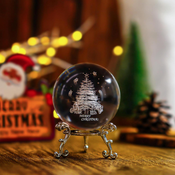 3D Laser Engraved Christmas Tree Paperweights Tree of Life Crystal Ball ...