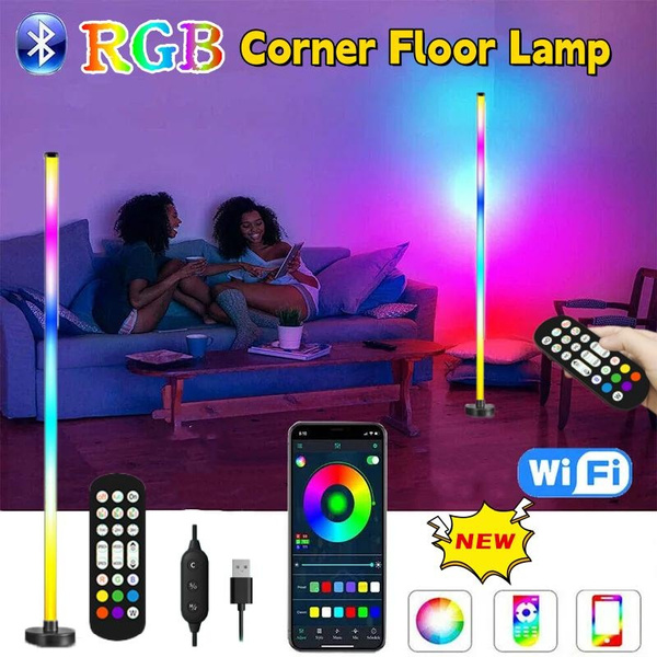 New Smart LED Corner Floor Lamp with APP Remote RGB Light Bar Music ...