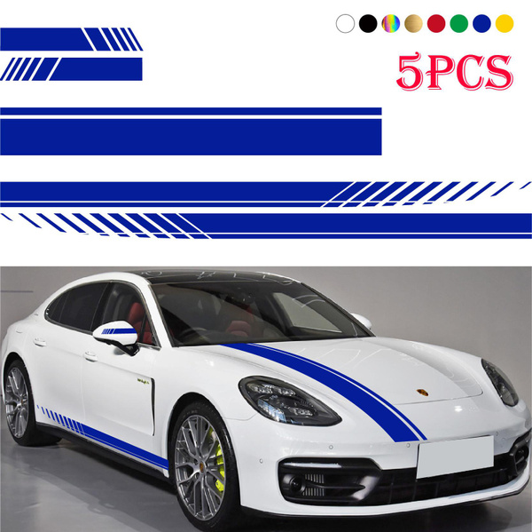 5pcs Car Racing Auto Side Body Stickers Stripe Vinyl Hood Decals Rear ...