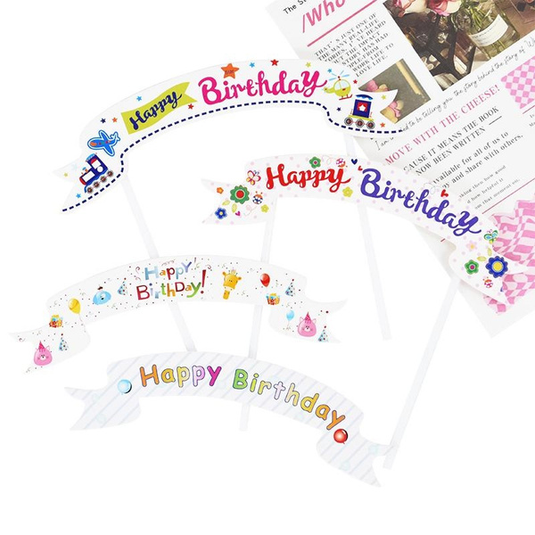 10Pcs Happy Birthday Cake Toppers Banner Flag Baby Shower Birthday ...
