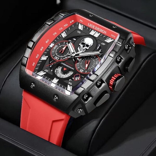 LIGE Fashion Silicone Men's Watches Skeleton Skull Big Dial Military ...