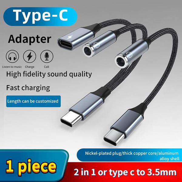 2in1 USB C To AUX 3.5mm Audio Cable PD60W Fast Charging Cable Type C To ...
