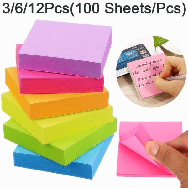 3/6/12Pack Multicolor Memo Pad Sticker Paper office Stationery 100 ...