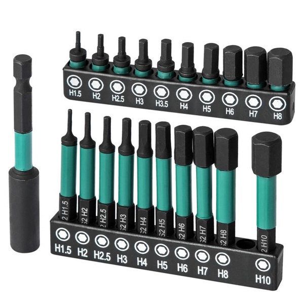 21pcs Impact Hex Head Allen Wrench Drill Bit Set with Bit Holder,1/4 ...