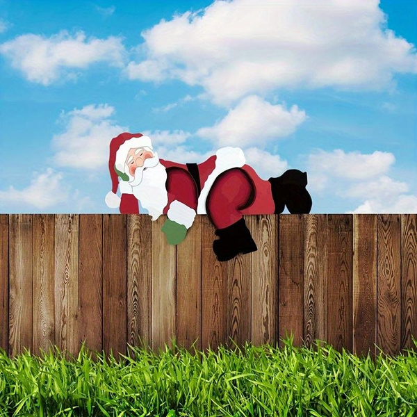 1Pc Christmas Fence Peeping Art Decorations Santa Claus Fence Stole ...