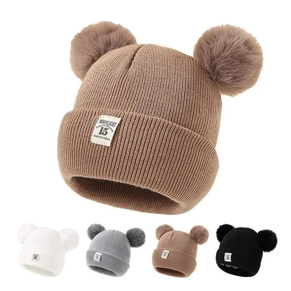 Autumn Winter Baby Warm Knitted Hats With Pom Kids Knit Beanie Hat ...