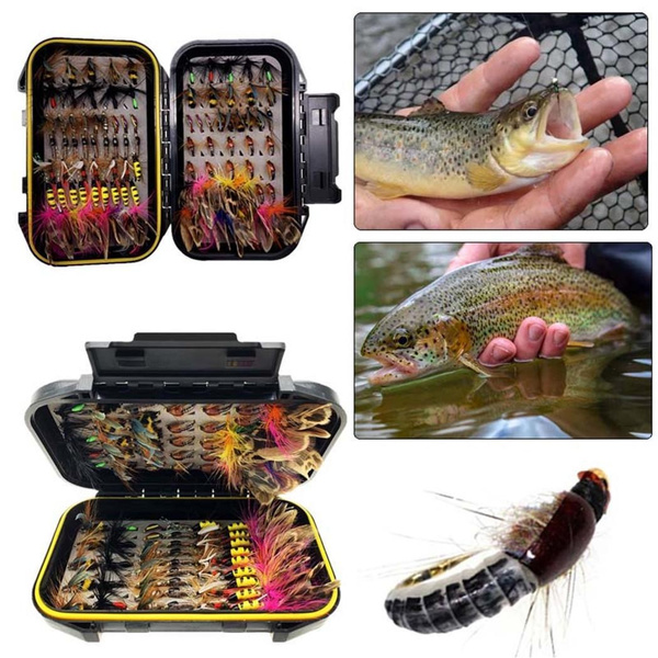 24-120Pcs Trout Nymph Fly Fishing Lure Dry/Wet Flies Nymphs Ice Fishing ...