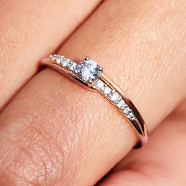 Exquisite Two Tone Thin Rings Silver Plated Inlay Small Diamond Rings ...