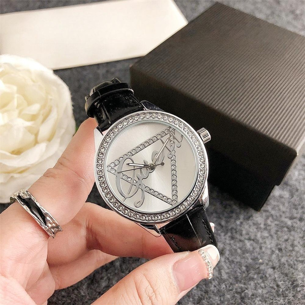 Top Fashion Diamond Watches Women Leather Strap Quartz Watch Simplicity ...