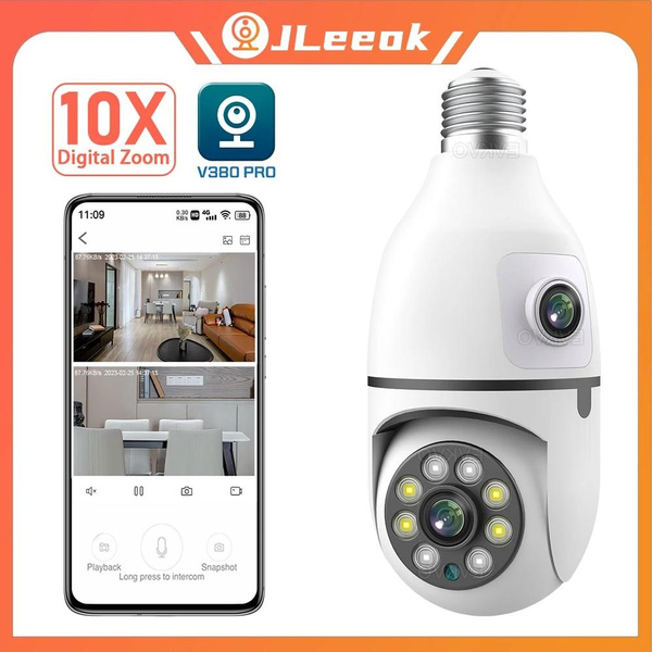 6MP Dual Lens E27 Bulb PTZ WiFi Camera Indoor 4MP Dual Screen Auto Tracking Security ...