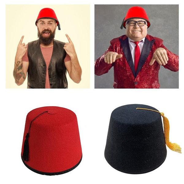 1pc Red Fez Hat Traditional Moroccan Hat Tarboosh Hat Beanie Cap Flat ...