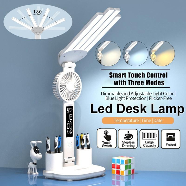 USB Rechargeable Four-headed LED Desk Lamp 3 Colors Dimmable Touch ...