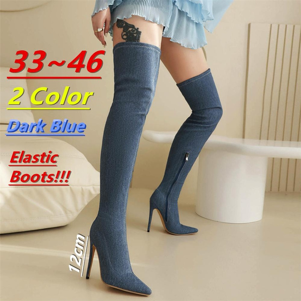 Fashion Sexy Ladies Elastic Denim Boots Women's Over Knee High Boots ...