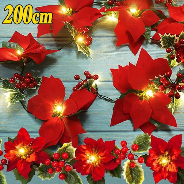 2M-10LEDs Battery Operated Artificial Flower String Lights Christmas ...