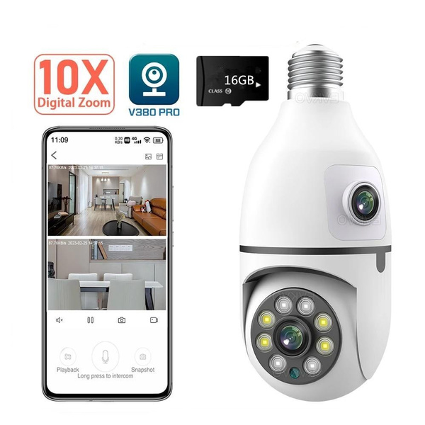 6MP Dual Lens E27 Bulb PTZ WiFi Camera Indoor 4MP Dual Screen Auto ...