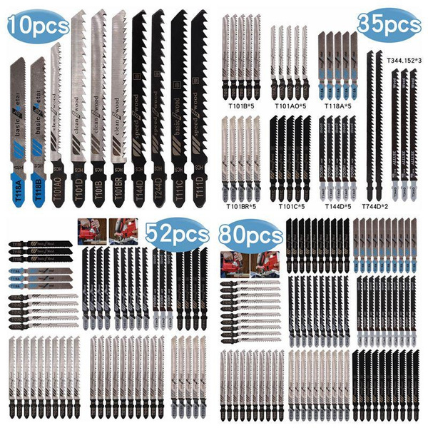 10/35/52/80 PCS HCS/HSS/BIM T-Shank Jigsaw Blades Curve Cutting Tool ...