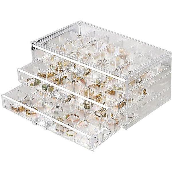 Earring Storage Box Acrylic Jewelry Storage Holder Ring Clear Plastic ...