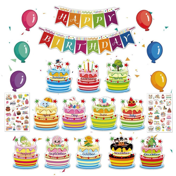Happy Birthday Bulletin Board Set With Birthday Stickers Birthday Wall ...