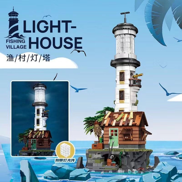 New Microparticle 2340Pcs Fishing Village Lighthouse Model Building ...