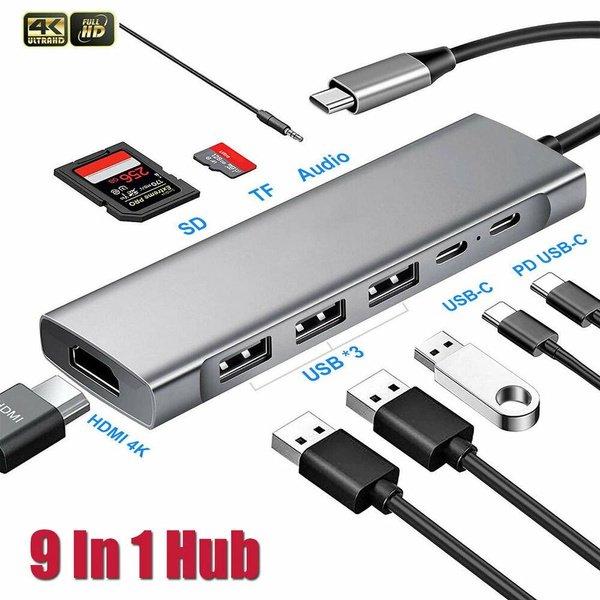 9 in 1 USB 3.0 Multiport Type-C Adapter USB-C HUB to 4K HDMI For Pro ...