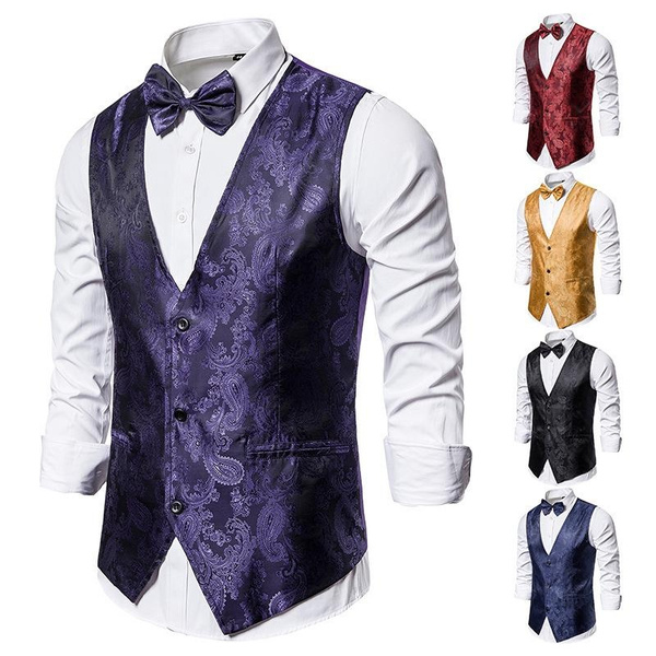 New Fashion Men's Color Matching Vest Gentleman Dress Vest Party ...