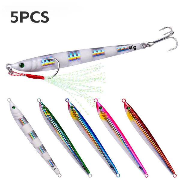 5PCS Slower Long Metal Jig Fishing Lure Slow Cast Jigging Spoon 7g 10g ...
