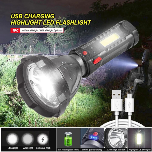 Outdoor Lighting Super Strong Torch Flashlight Battery Display USB ...