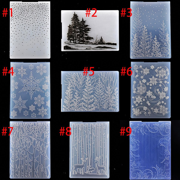 3D Merry Christmas Pine Tree Snowfall Snowflakes Deer Plastic Embossing ...