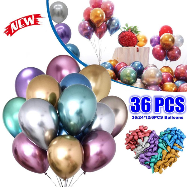 6 12 24 36pcs Metallic Latex Balloons 10 Inch Golden Silver Chrome