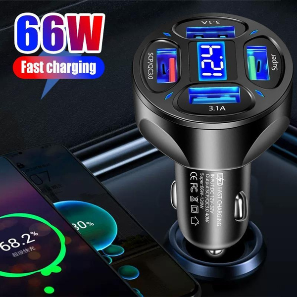4Ports USB Car Charger 66W Fast Charging Quick Charge Car Mobile Phone ...