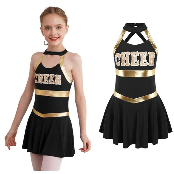 Kid Girls Cheerleading Skating Costume Hollow Back Pleated Dance Dress ...