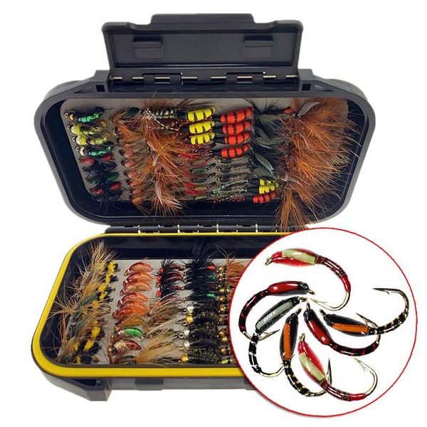 30-120Pcs Fly Fishing Lure Kit Dry Wet Flies Nymph Set Trout Pike Baits ...