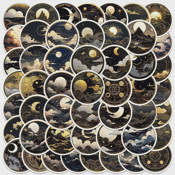 10/50Pcs Cool Dark Golden Sun Moon Stickers Aesthetic Graffiti Stickers ... 10/50Pcs Cool Dark Golden Sun Moon Stickers Aesthetic Graffiti Stickers ...