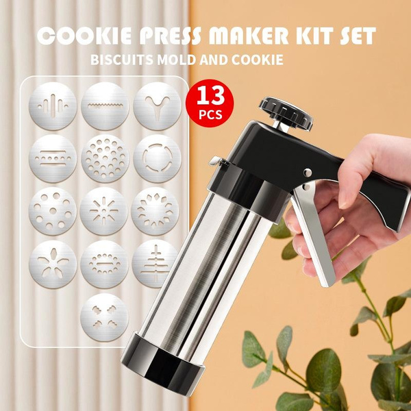 New Cookie Press Stainless Steel Spritz Cookie Maker with Discs and ...