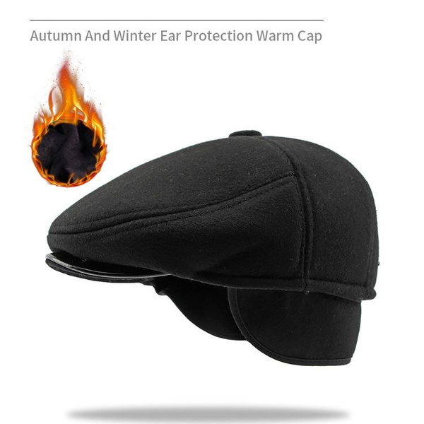 Thick Warm Winter Caps for Men Solid Black Grey Ivy Newsboy Flat Cap ...