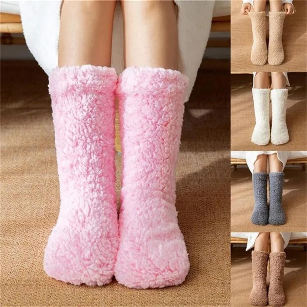 1 Pair Women Winter Fuzzy Slipper Socks Non Slip Bed Warm Socks With