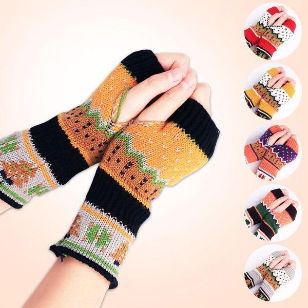 Christmas Tree Gloves Thickened Fingerless Fingerless New Knitted ...