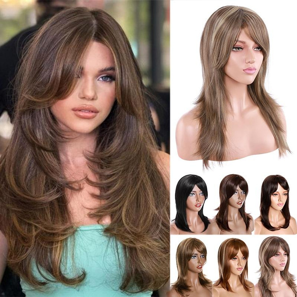 Fashion Women Long Straight/Wavy Curly Soft Hair Wigs With Bangs ...