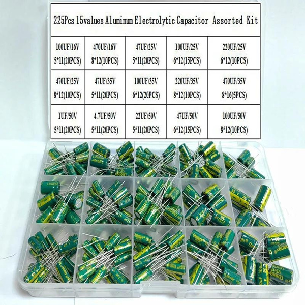 225Pcs/Box Capacitor Kit DIP Aluminum Electrolytic Capacitors Set ...