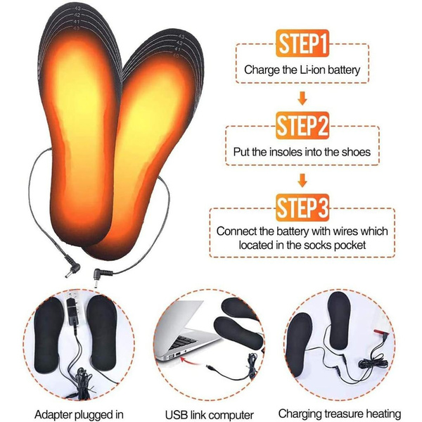 1 Pair Heated Shoe Insoles USB Powered Foot Warmers Customizable ...