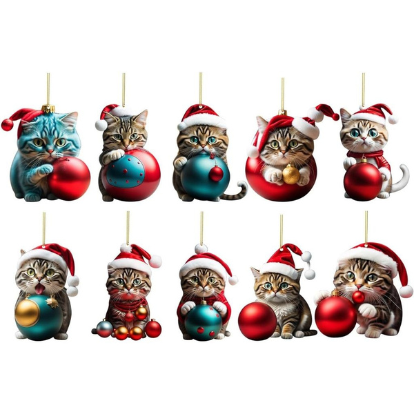 Cat Ornament Set 10PC Acrylic Christmas Tree Decorations, Perfect Gift ...