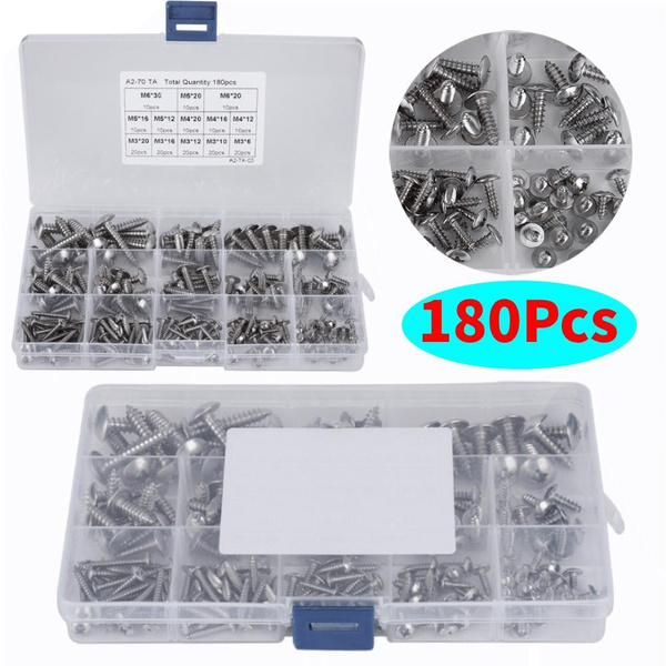 Screws Flat Head, 180Pcs M3 M4 M5 M6 Stainless Steel Flat Head Self ...