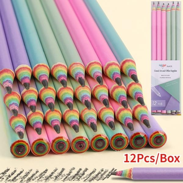 12Pcs/Box Rainbow Color Paper Pencil Children's Writing and Painting HB ...