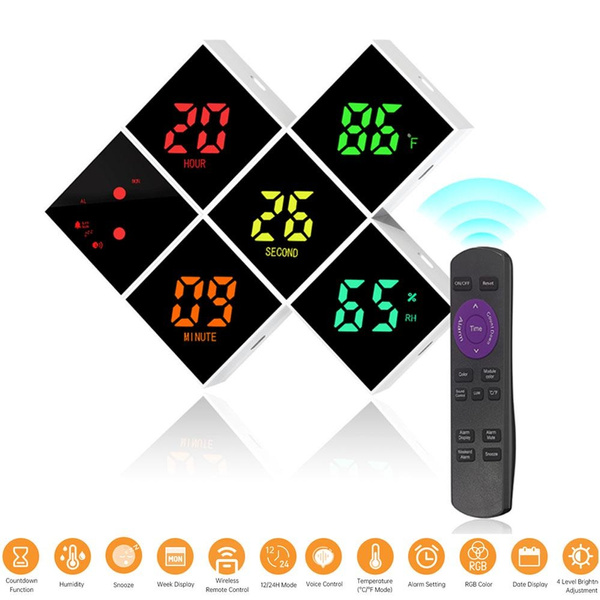 Digital Wall Clock with Remote Control 4 Brightness Dimmer Loud Alarm ...